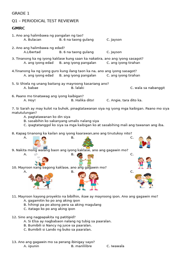 Grade 1 q1 PT Reviewer | PDF