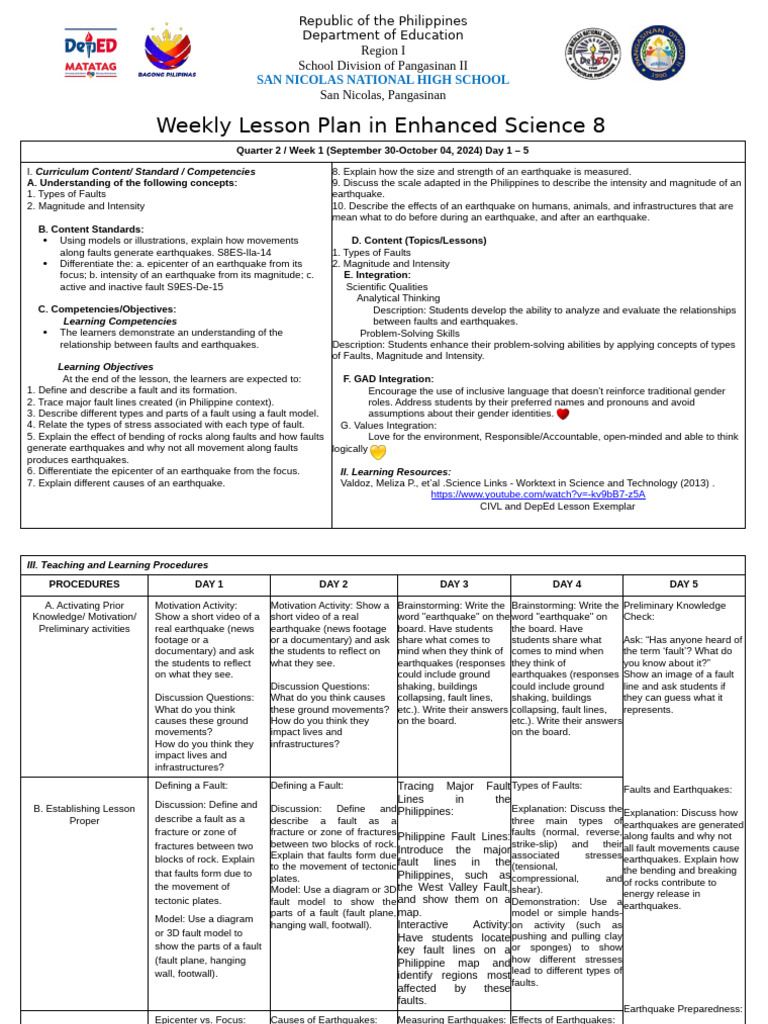 Enhanced Science 8 WLP Quarter 2 - Week 1 September 30-October 4, 2024 ...