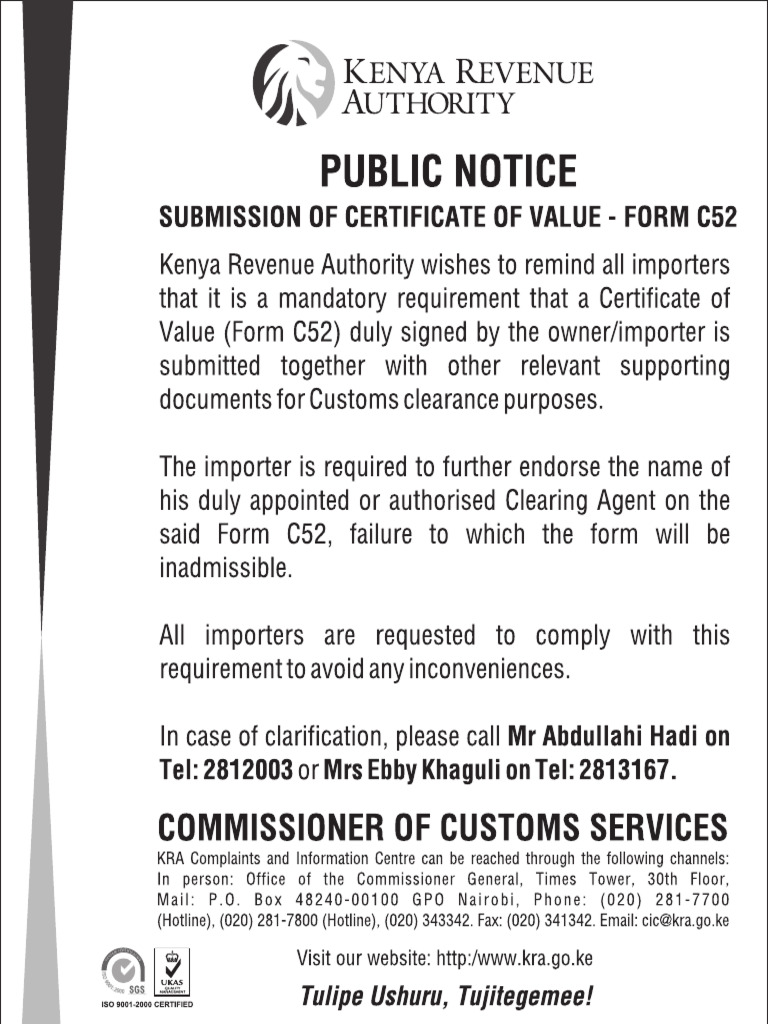 Certificate of Value Form C52 | PDF