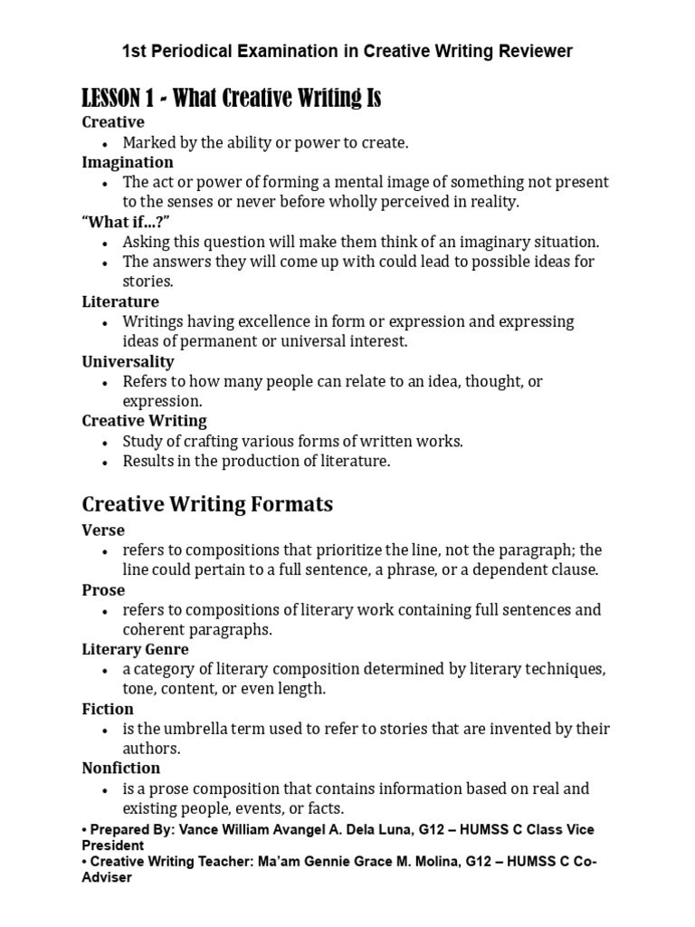 1st Periodical Examination in Creative Writing Reviewer | PDF | Poetry | Language Arts & Discipline