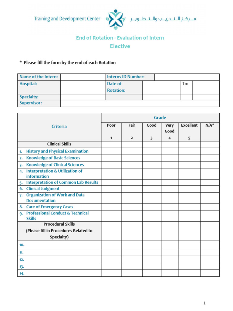 Evaluation of The Intern-Elective EHS | PDF
