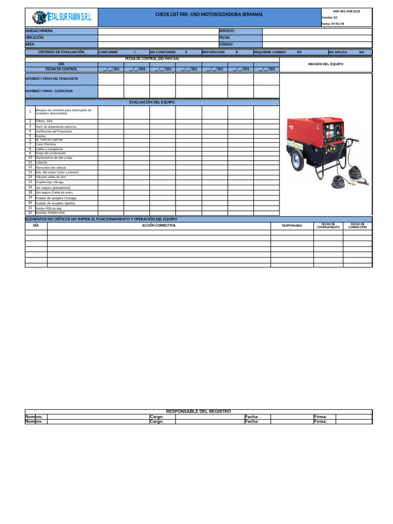 Msf-Seg-For-012s Check List Pre Uso Motosoldadora Semanal | PDF