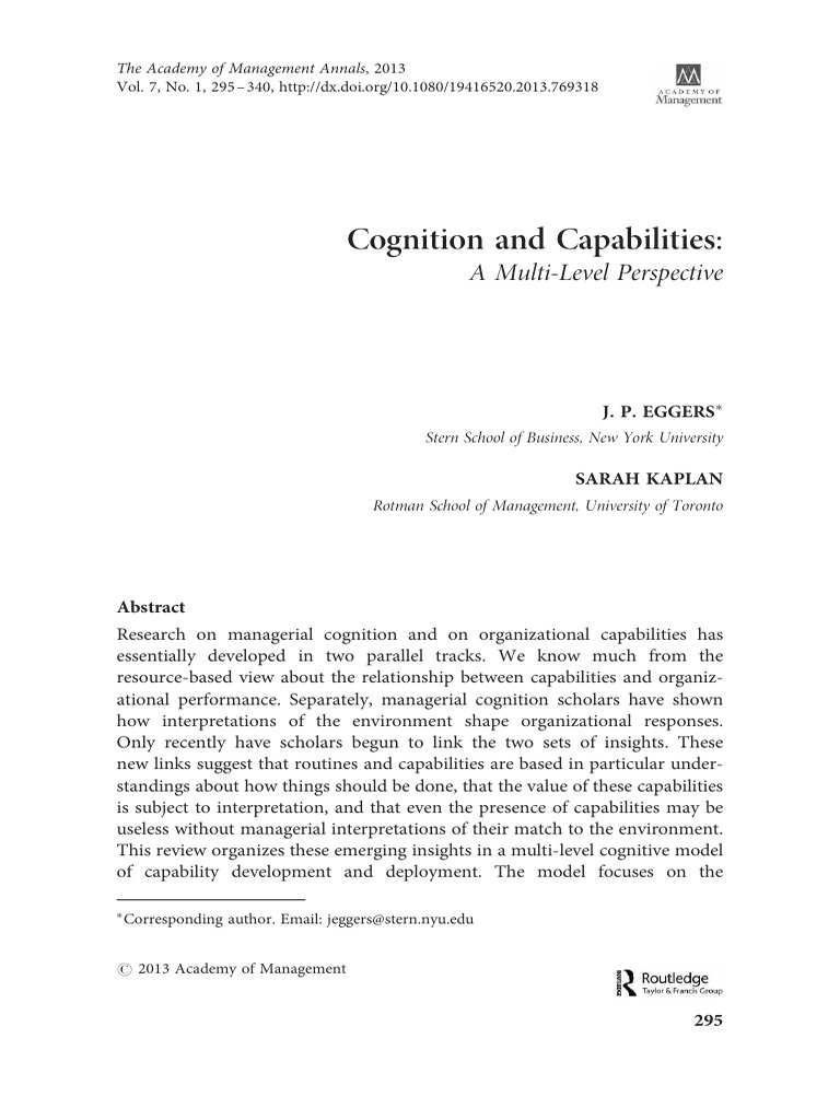 Cognition and Capabilities - A Multi-Level Perspective | PDF