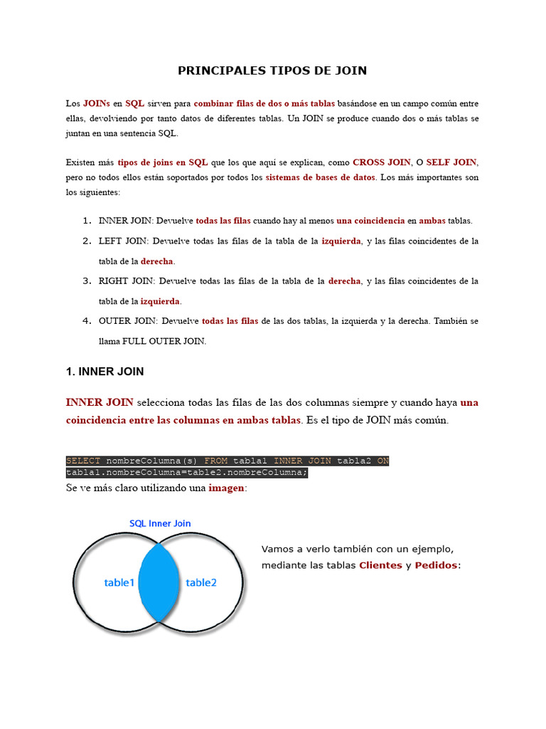 Principales Tipos de Join | PDF Principales Tipos de Join | PDF
