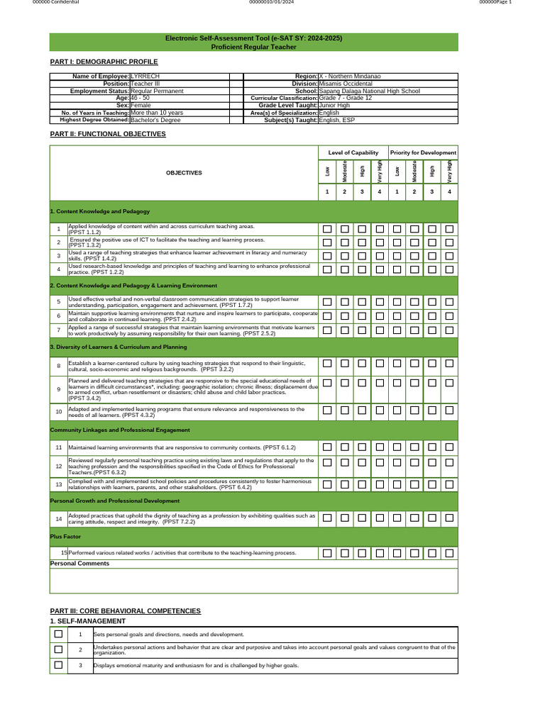 e-SAT 2024-2025 Teacher Assessment Guide | PDF | Learning | Goal