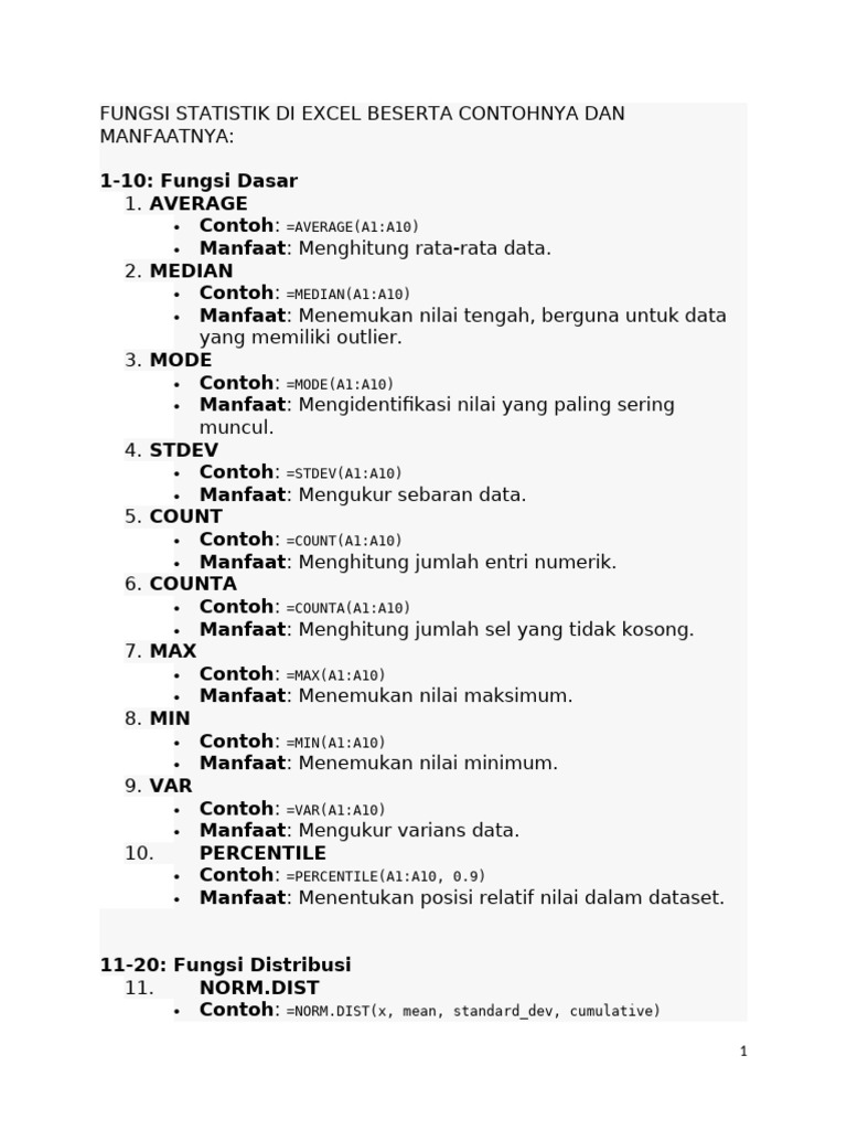 Materi 2 FUNGSI STATISTIK DI EXCEL BESERTA CONTOHNYA DAN MANFAATNYA | PDF