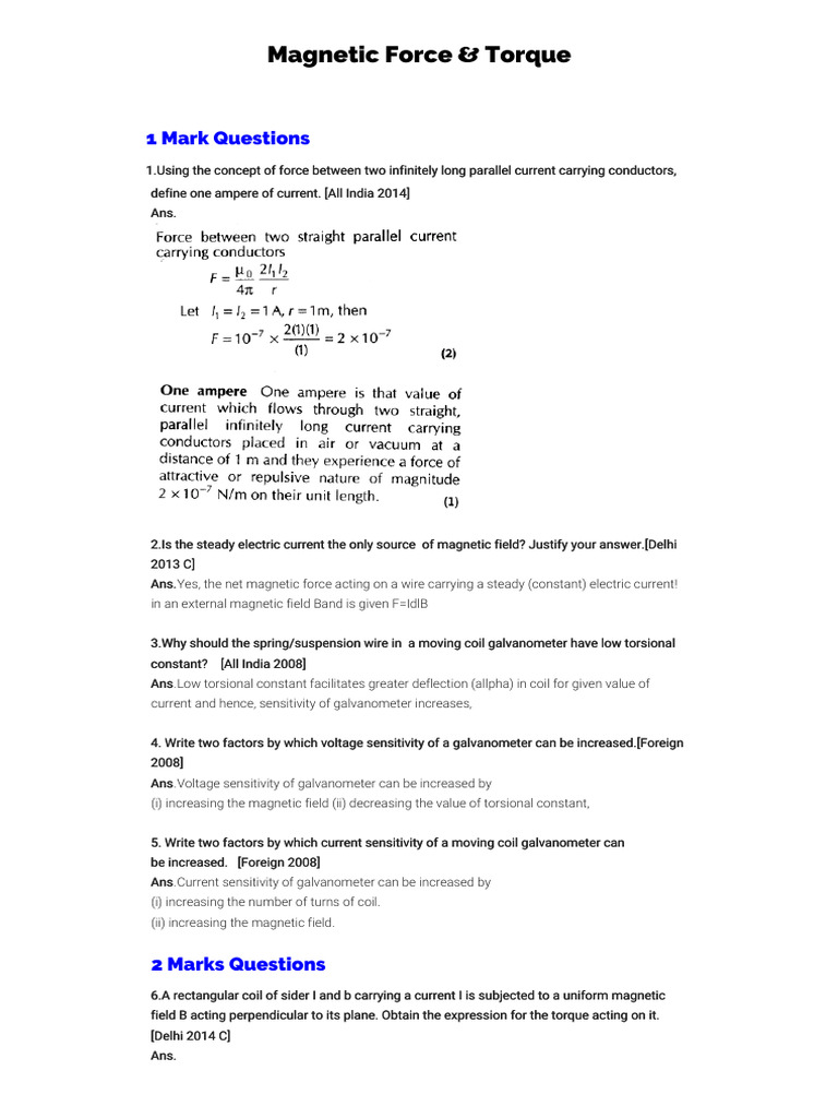Magnetic Fields & Galvanometer FAQ | PDF | Magnetic Field | Teaching ...