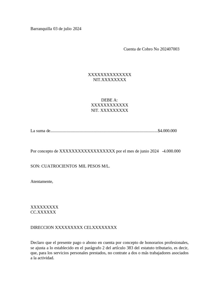 Modelo Cta Cobro | PDF | Hogar, jardinería y bricolaje