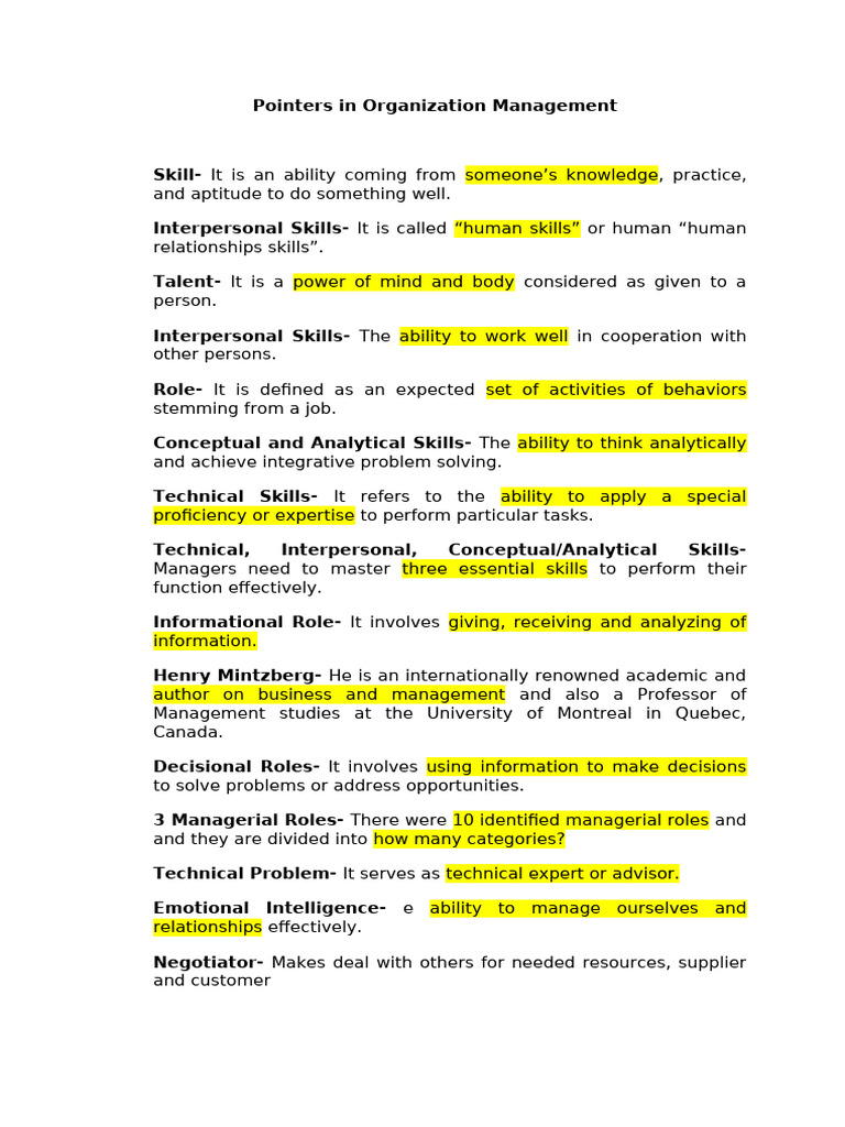 Pointers in Organization Management | PDF