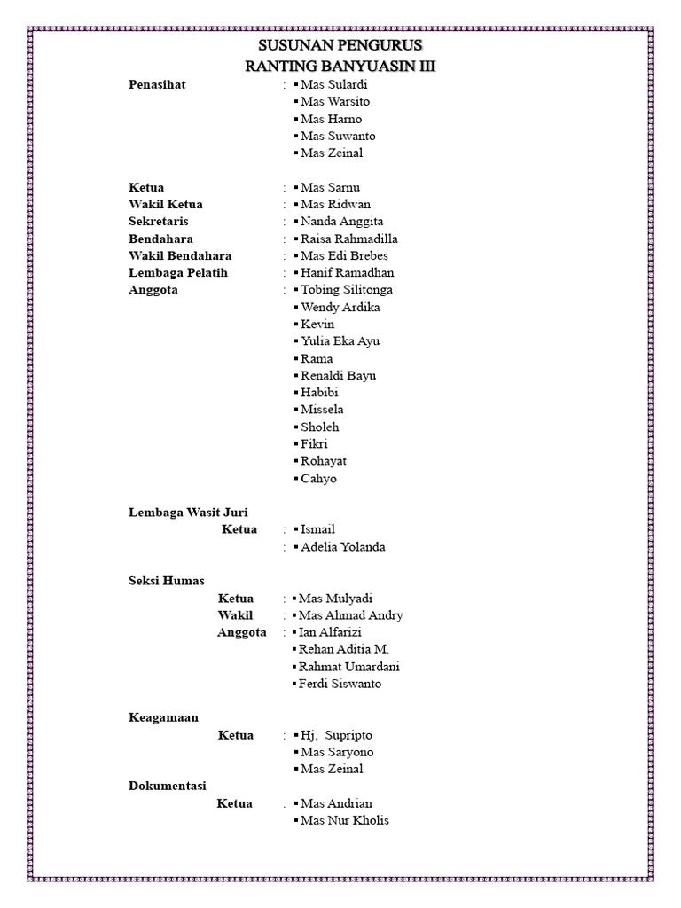 Susunan Pengurus | PDF