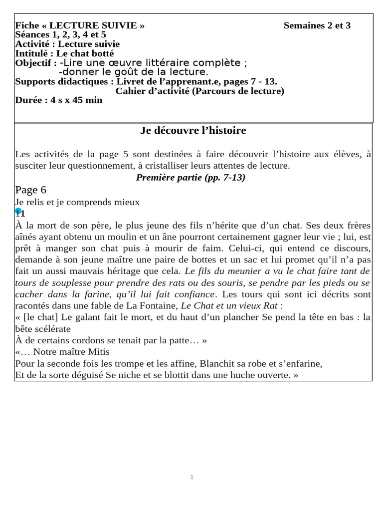 Fiche Le Chat Botté | PDF