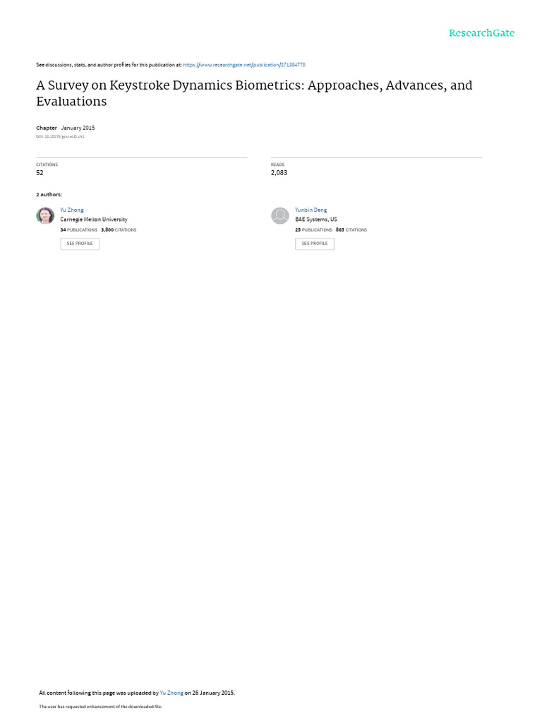 ASurvey On Keystroke Dynamics Biometrics Approaches Advances and Evaluationspdf | PDF