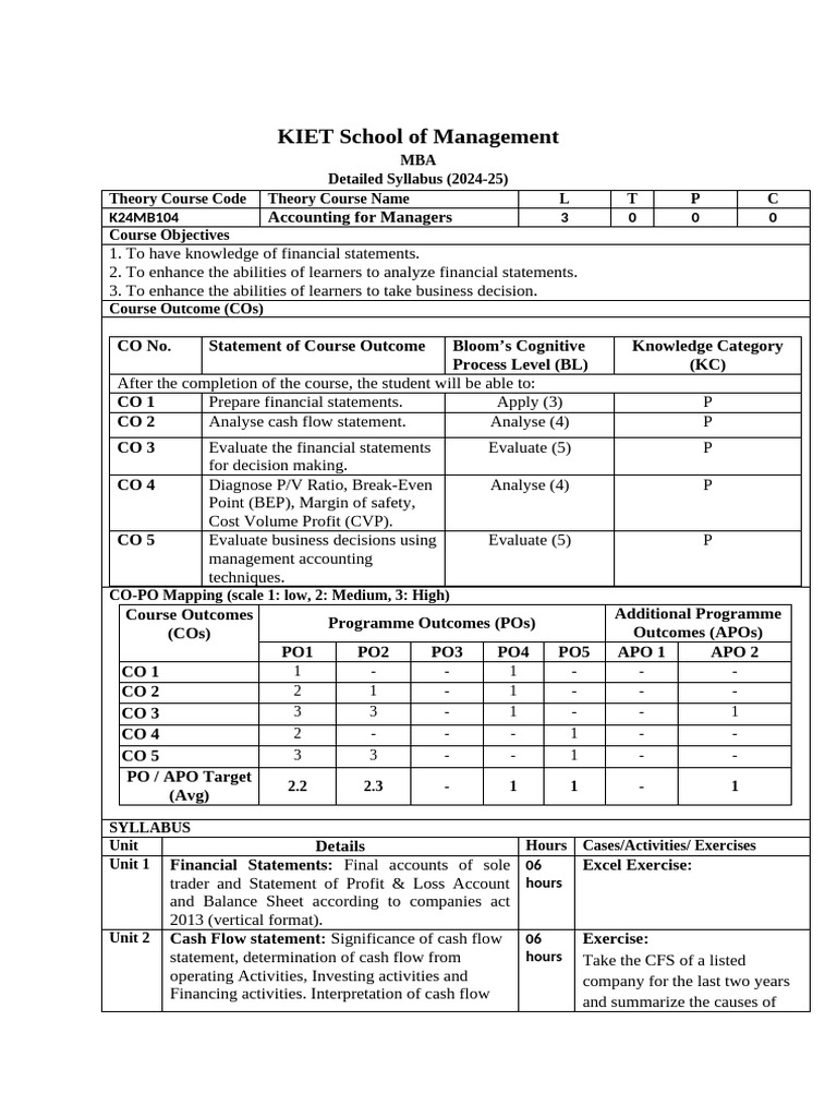 Accounting Syllabus | PDF | Business | Finance & Money Management