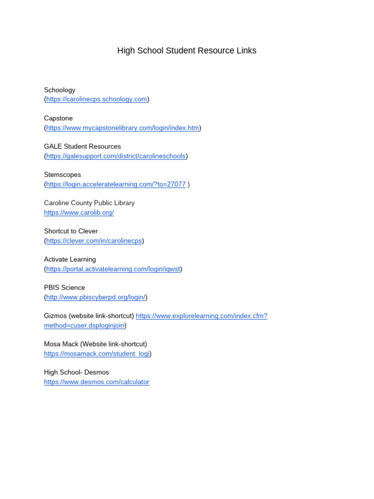 High Student Resource Links | PDF