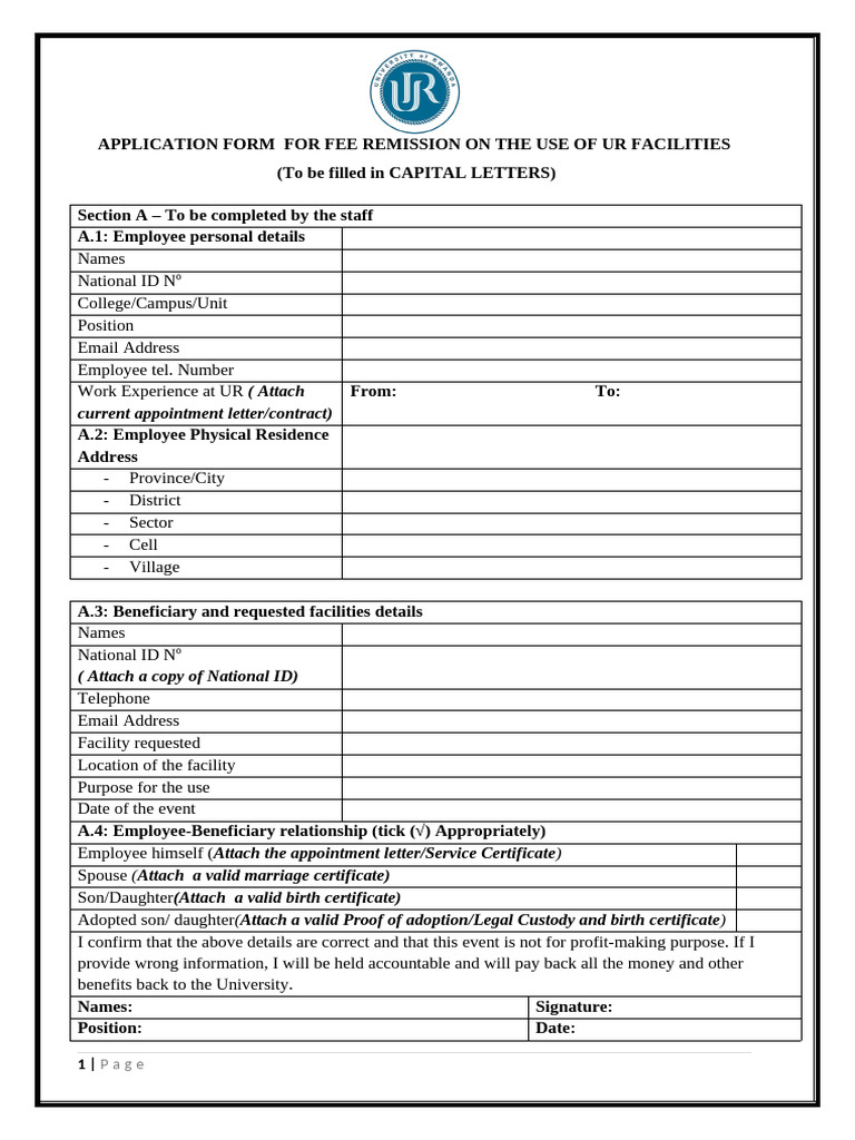 Final Application Form For-Fee Remission Staff | PDF