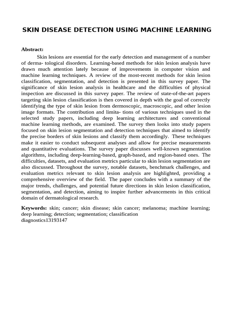 Skin Disease Detection Using Machine Learning Pdf