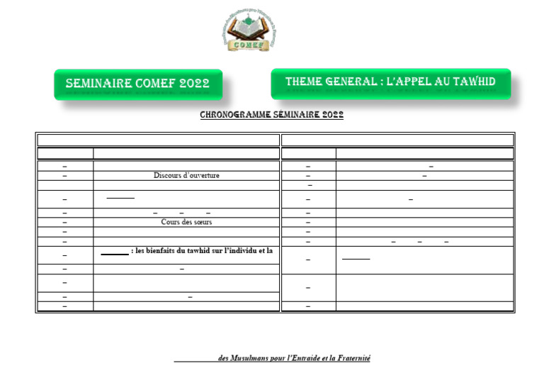 Chronogramme Séminaire 2022 | PDF