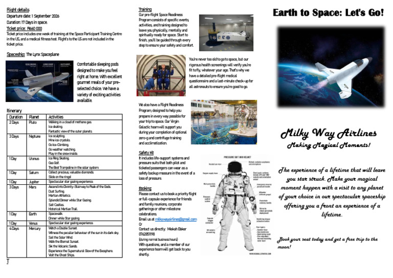 Mieekah GR8 Space Travel Brochure PG 1 | PDF
