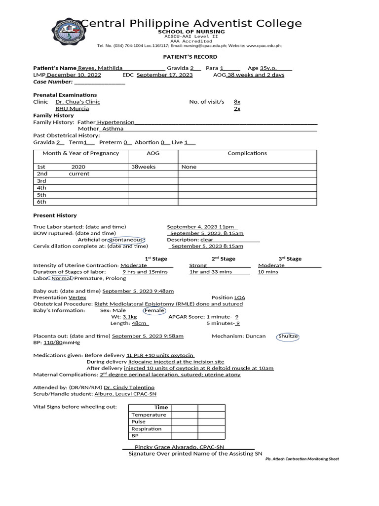 DR Patient Record With Info | PDF