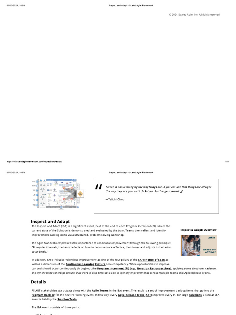 Inspect and Adapt - Scaled Agile Framework | PDF