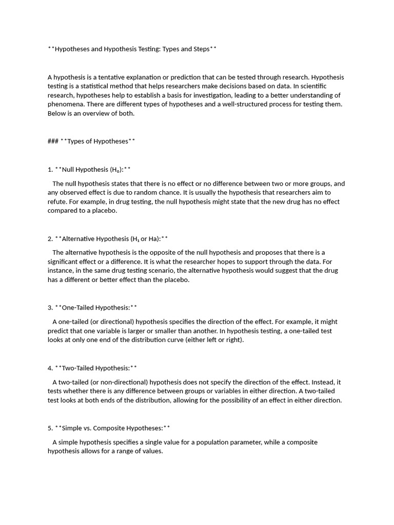 Hypotheses and Hypothesis Testing | PDF