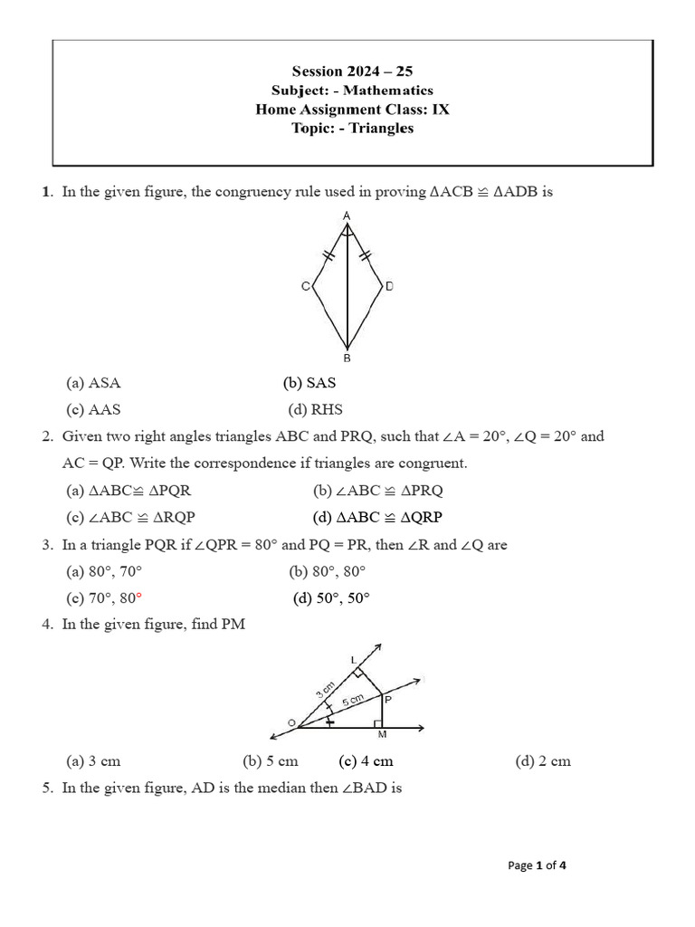 Home Assignment - STD 9 Triangles | PDF