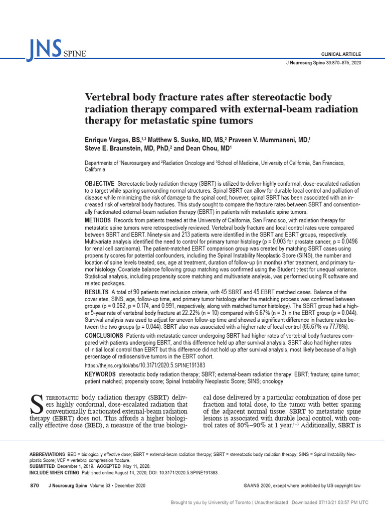 Vertebral Body Fracture Rates After Stereotactic Body Radiation Therapy ...