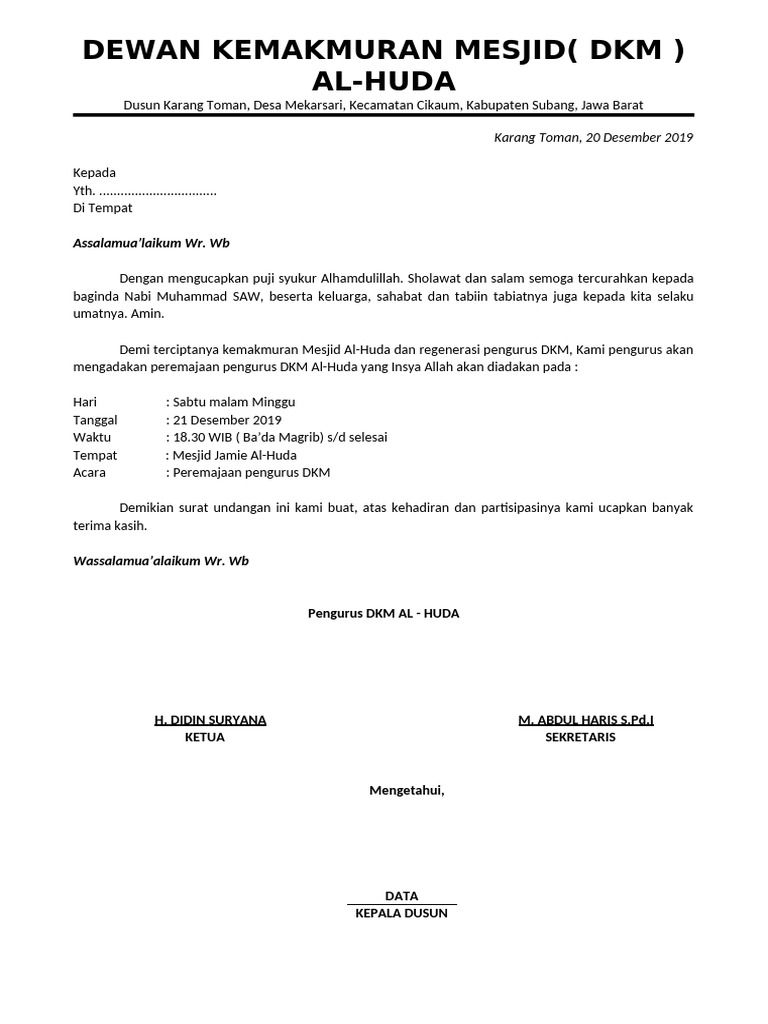 Surat Undangan Peremajaan DKM | PDF