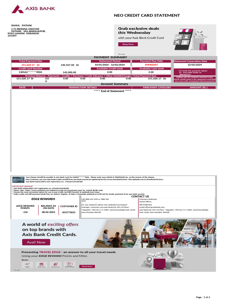 Credit Card Statement | PDF