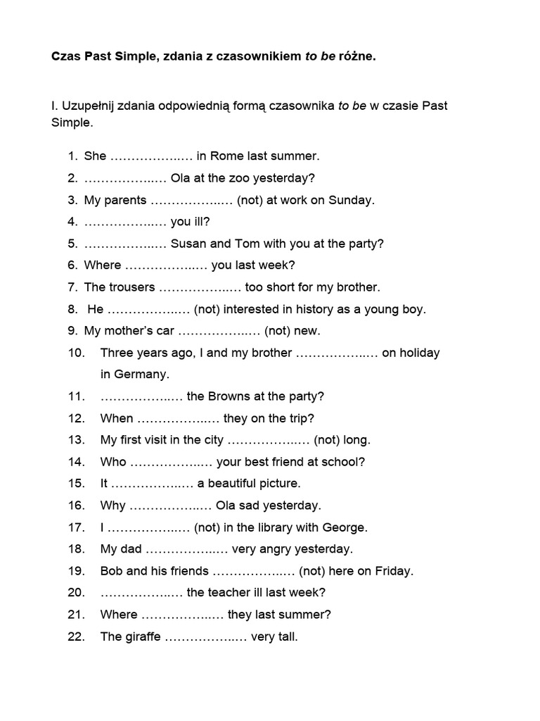 Past Simple To Be | PDF