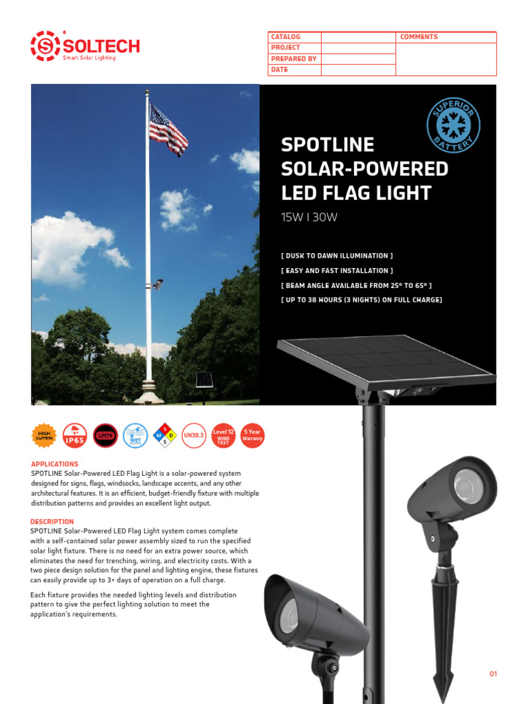 SPOTLINE Solar Flag Light Spec Sheet 1 | PDF