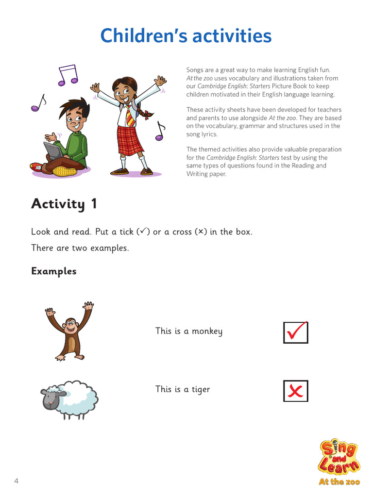 Sing and Learn at The Zoo Learning Activities | PDF