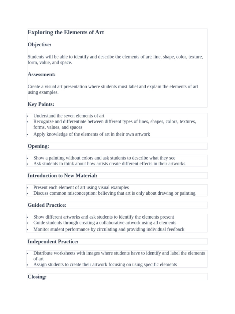 Exploring The Elements of Art Lesson Plan | PDF