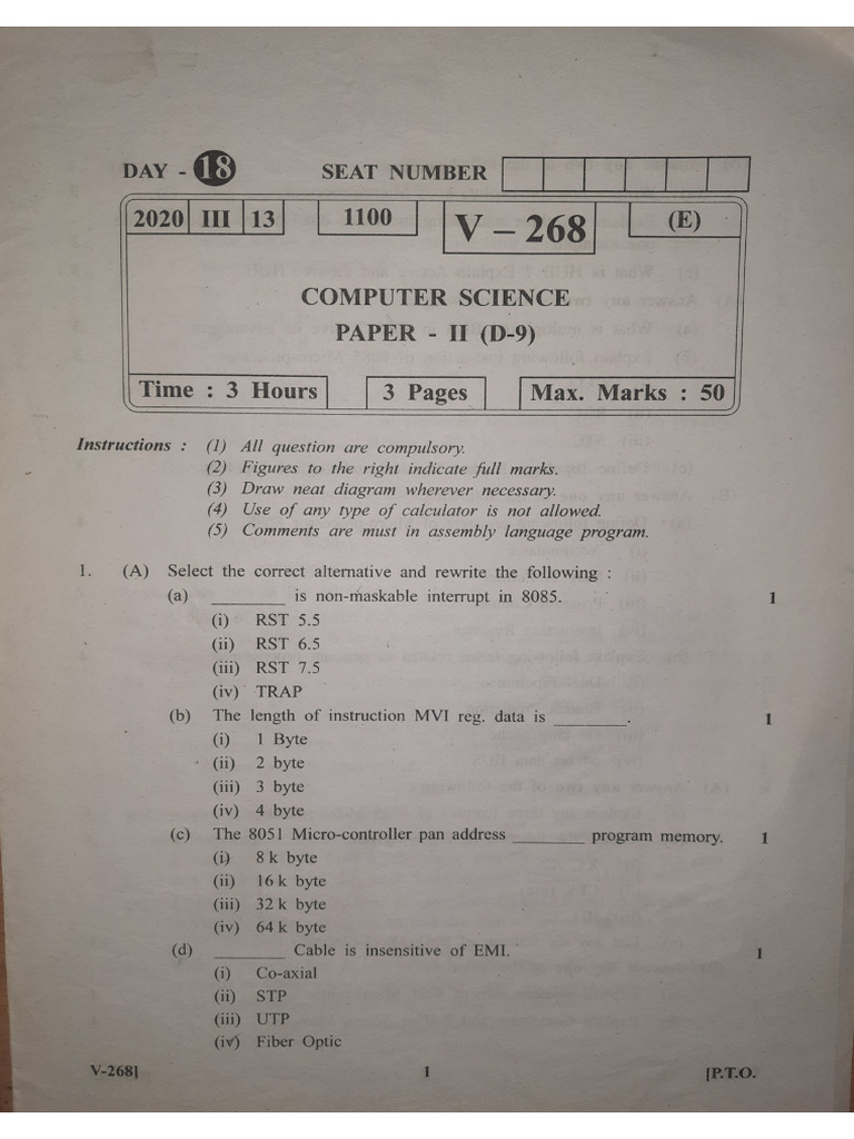 Computer Science Paper II Set 1 | PDF