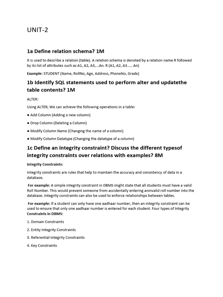 DBMS Unit-2 Answers | PDF