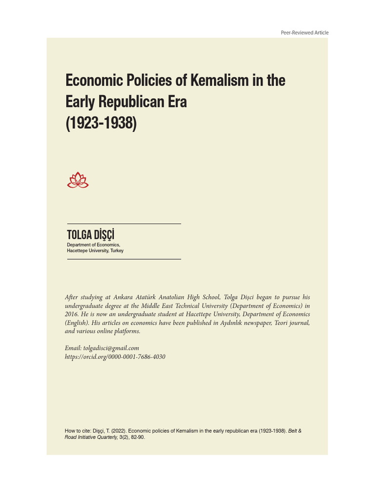 Economic Policies of Kemalism in The Early Republican Era - Tolga Dişçi ...