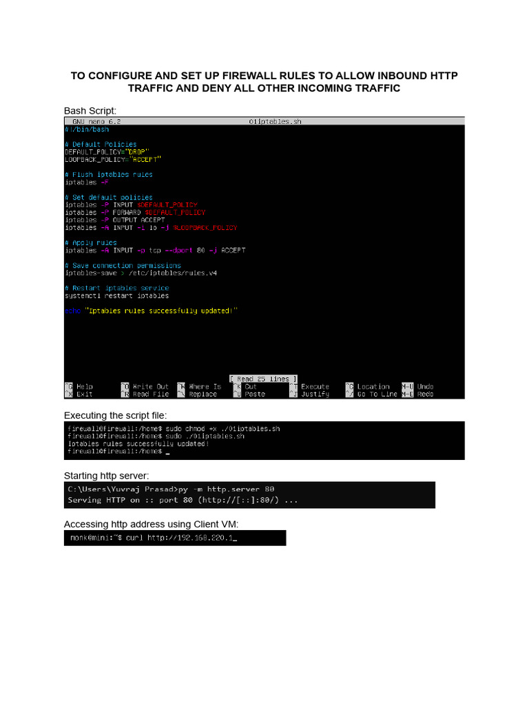 To Configure and Set Up Firewall Rules To Allow Inbound HTTP Traffic and Deny All Other Incoming ...