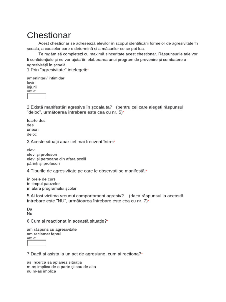 Chestionar 1 Violenta | PDF