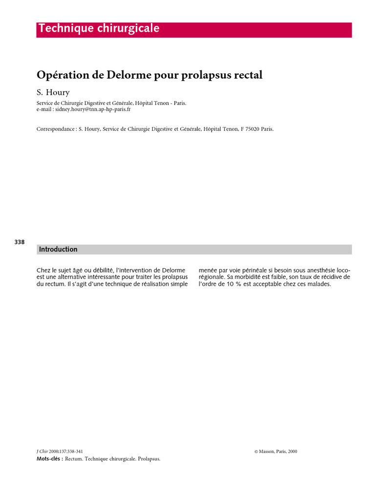 Opération de Delorme Pour Prolapsus Rectal | PDF