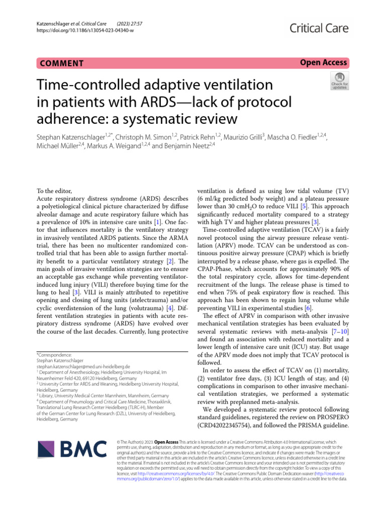 Time-Controlled Adaptive Ventilation in Patients With ARDS-lack of ...