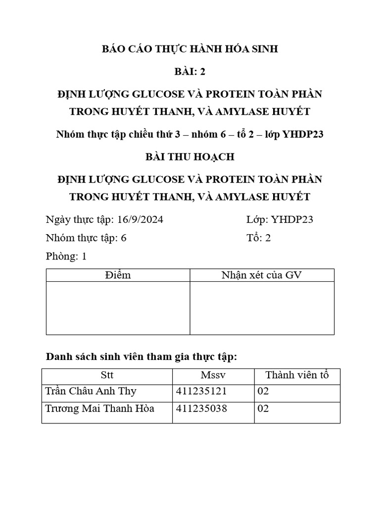 Báo Cáo TH C Hành Hóa Sinh | PDF