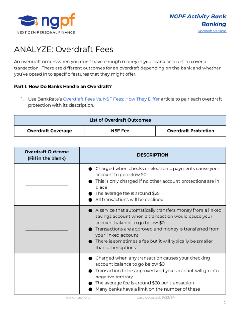 ANALYZE - Overdraft Fees | PDF