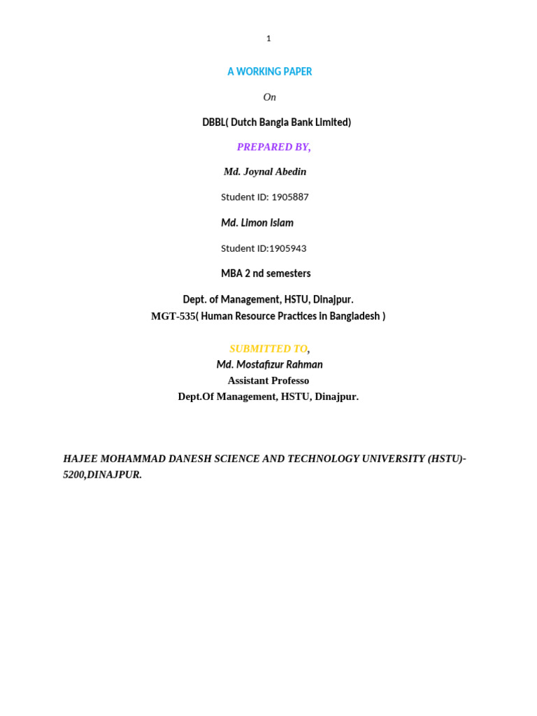 A Working Paper For DBBL | PDF | Recruitment | Career & Growth