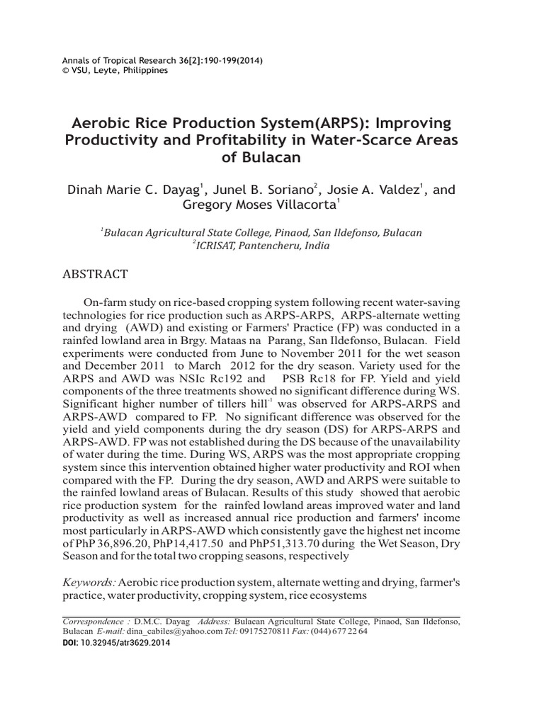 Aerobic Rice Production System (ARPS) - Dayag Et Al 2014 | PDF