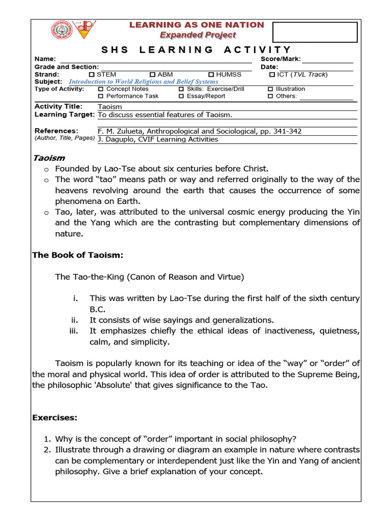 World Religions LAS 18 Taoism-1 | PDF