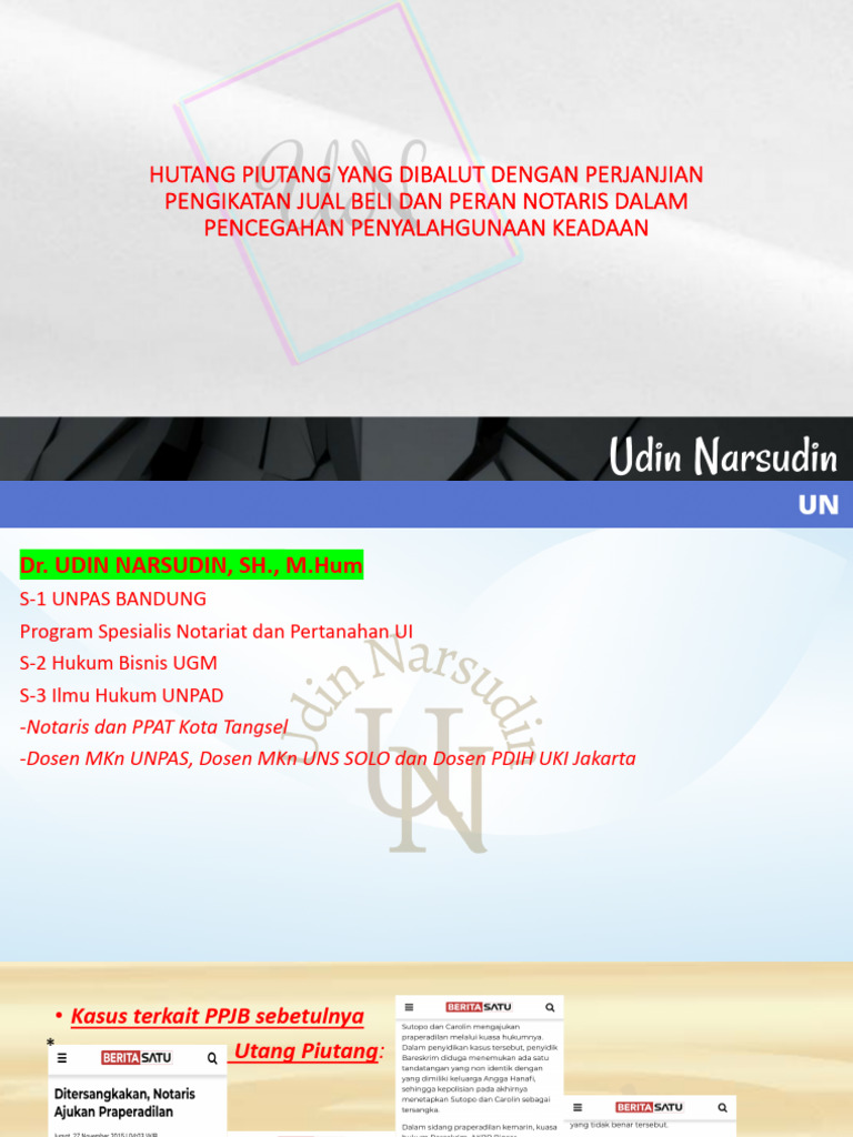 Hutang Piutang Yang Dibalut Dengan PPJB - Dr. Udin Narsudin, S.H., M.hum. | PDF