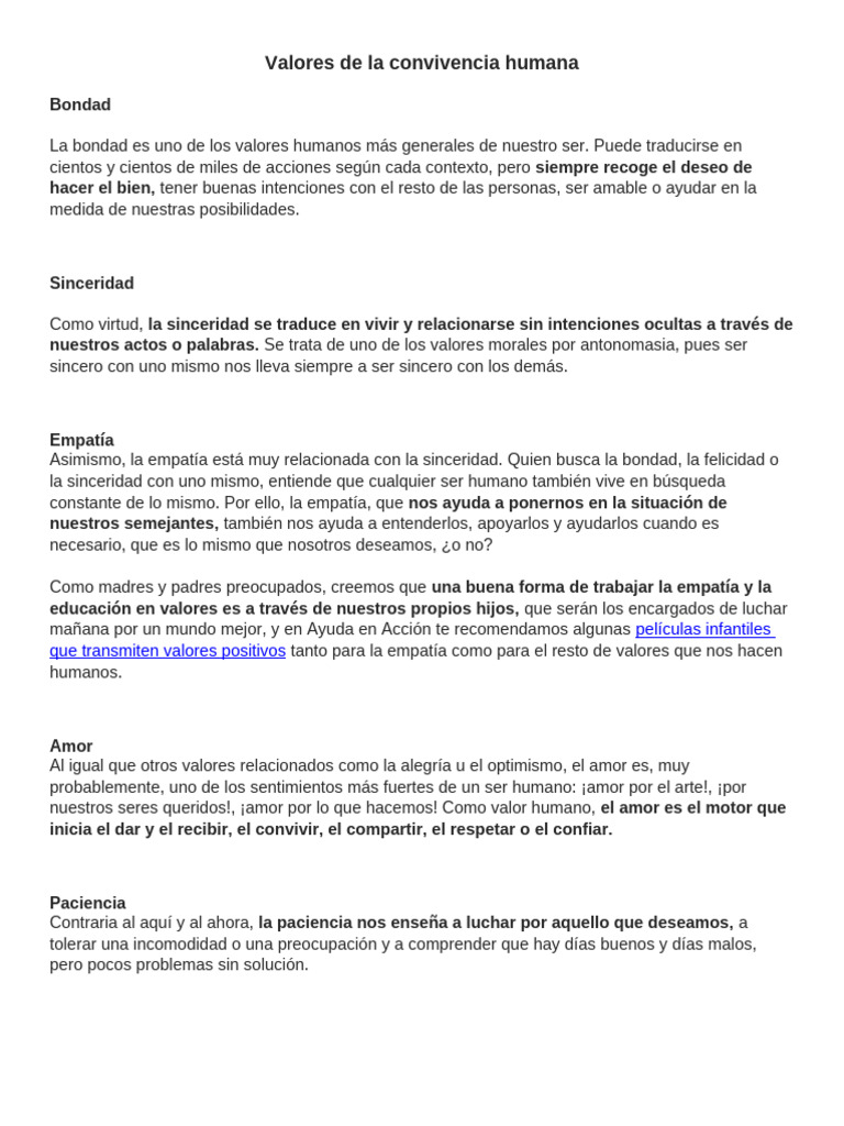 Valores de La Convivencia Humana | PDF