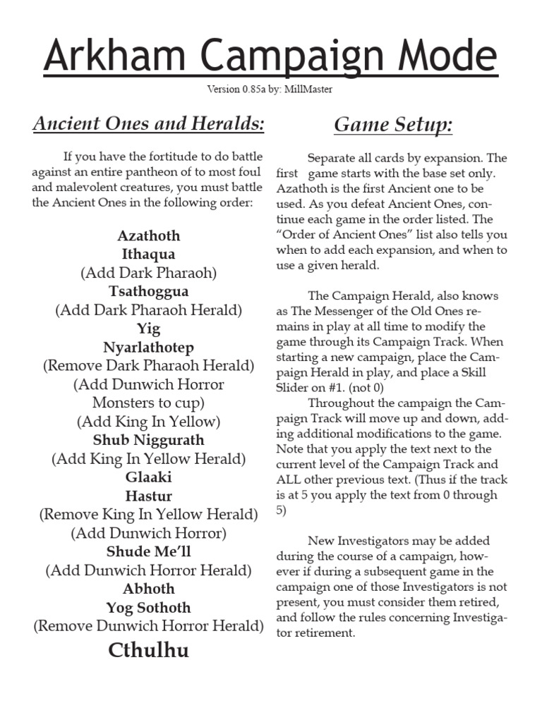 Arkham Campaign Rules | PDF