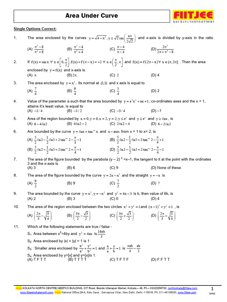 Area Under Curve-1 (ADVANCED) | PDF