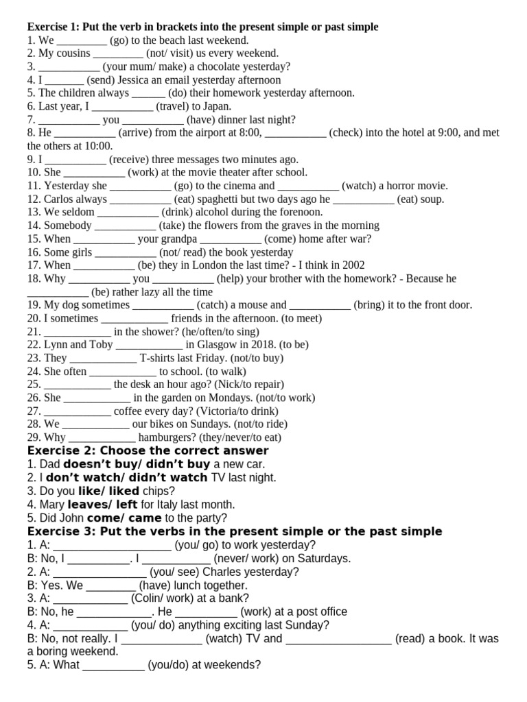 Present Simple or Past Simple | PDF